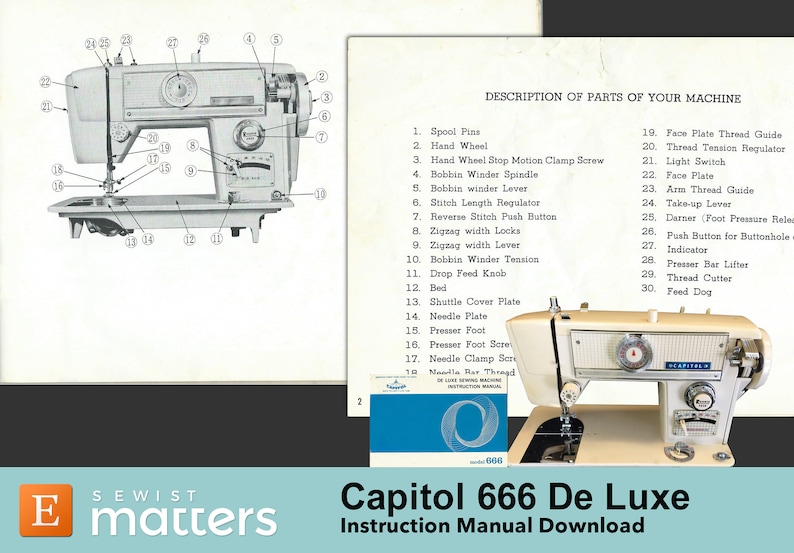 Capitol 666 De Luxe Zigzag Sewing Machine Instruction Manual PDF ...
