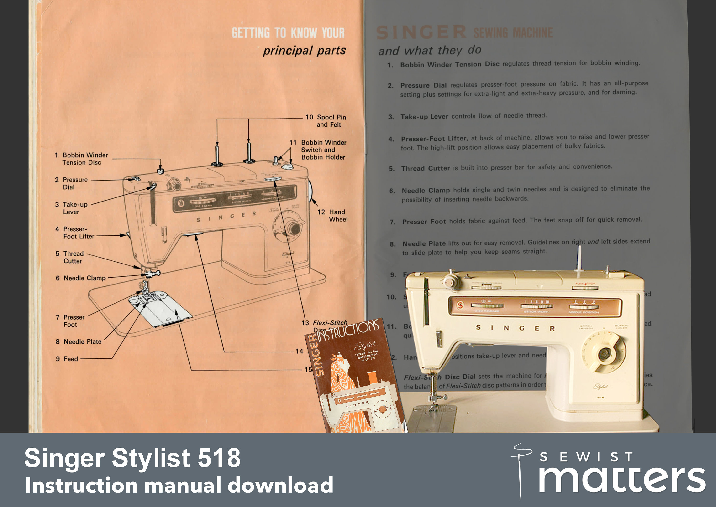 Singer Stylist 518 Sewing Machine Instruction Manual Pdf Download Etsy