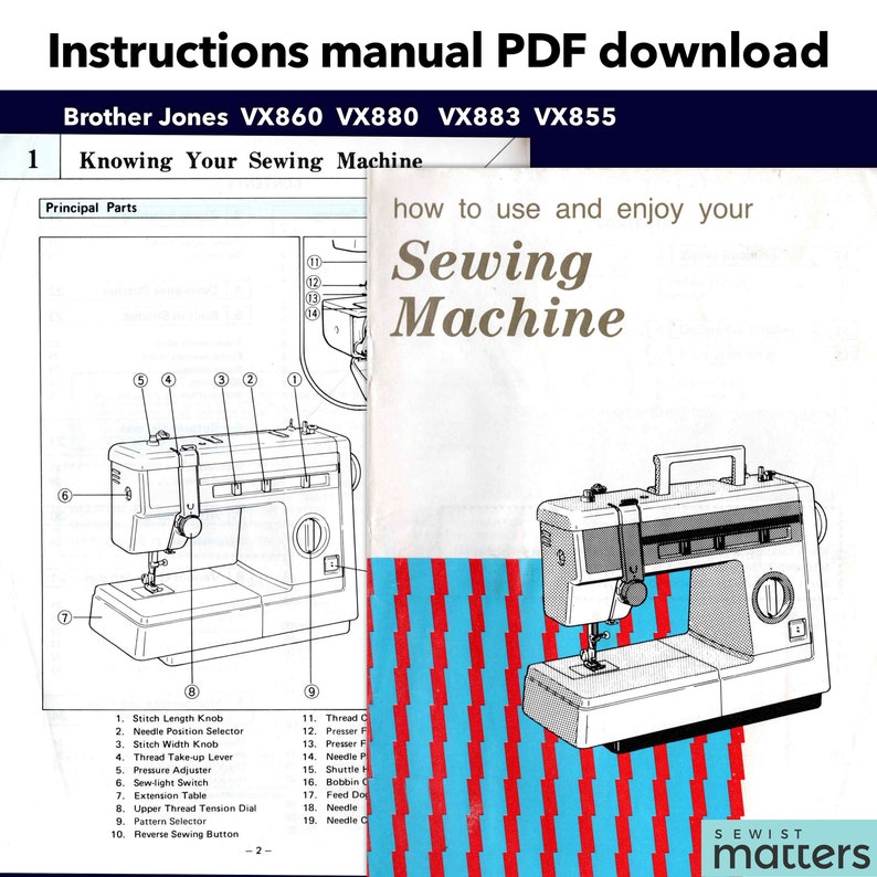 Jones Brother VX860 VX880 VX883 VX855 VX857 Sewing Machine Manual PDF Download - Etsy