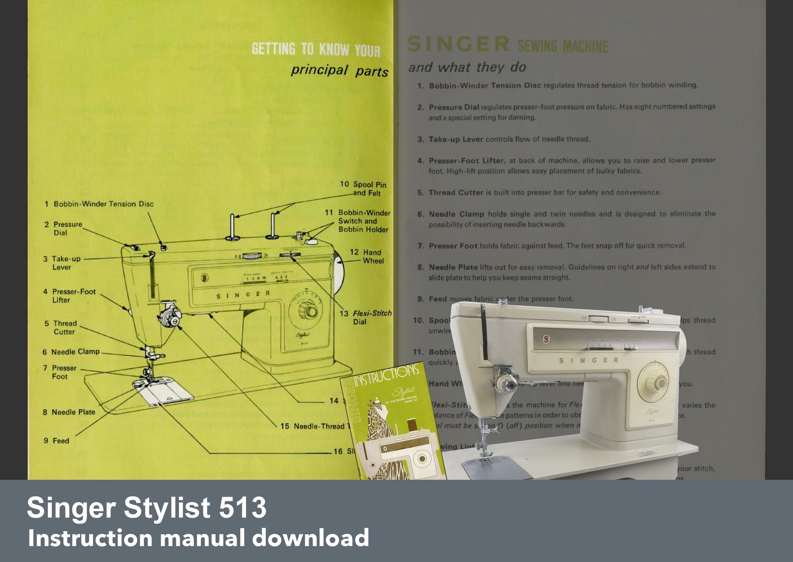Singer Stylist 513 Sewing Machine Instruction Manual PDF Download ...