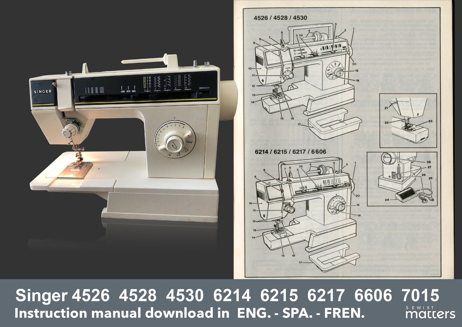 Singer Merritt 4526 4528 4530 6214 6215 6217 6606 & 7015 Sewing Machine ...