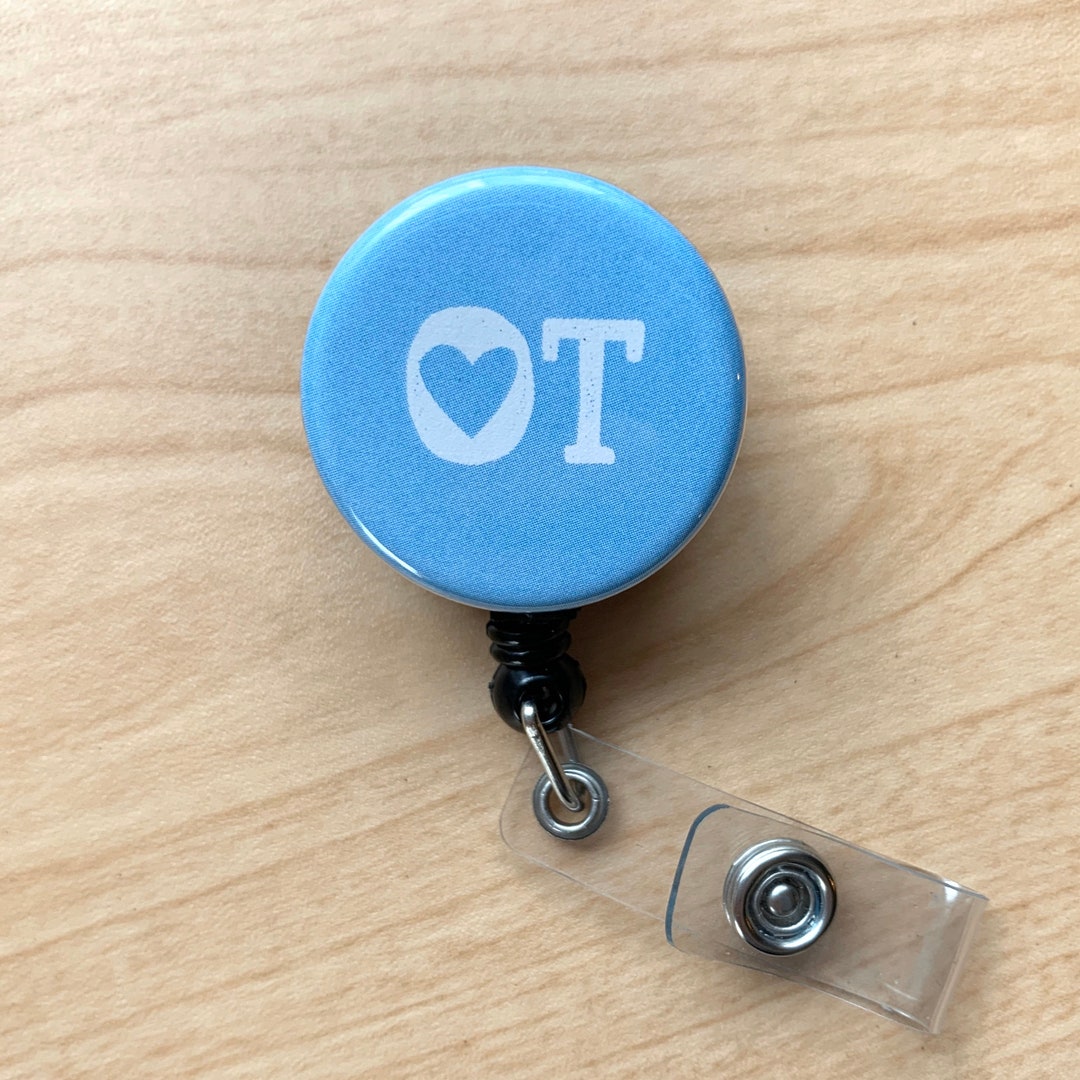 SKY BLUE: Simple OT Badge Reel With Heart, Badge Reel, Occupational ...