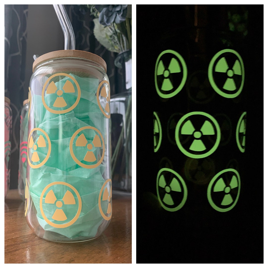 Radioactive Symbol Glow in the Dark Glass Tumbler, Bamboo Lid, Glass ...