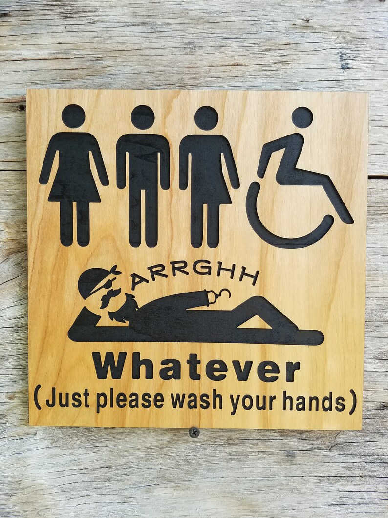 All Gender Restroom Sign Whatever Just Wash Your Hands Pirate Etsy