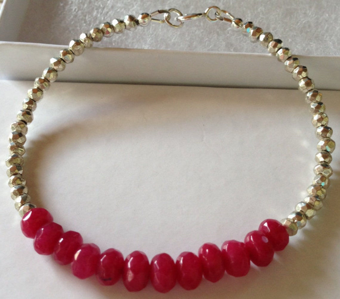Sterling Silver Bracelet Ruby Jade/silver - Etsy