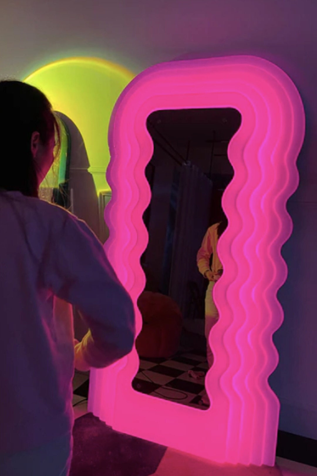 Modern Wavy Full Length Neon Hot Pink Led Light Standing - Etsy