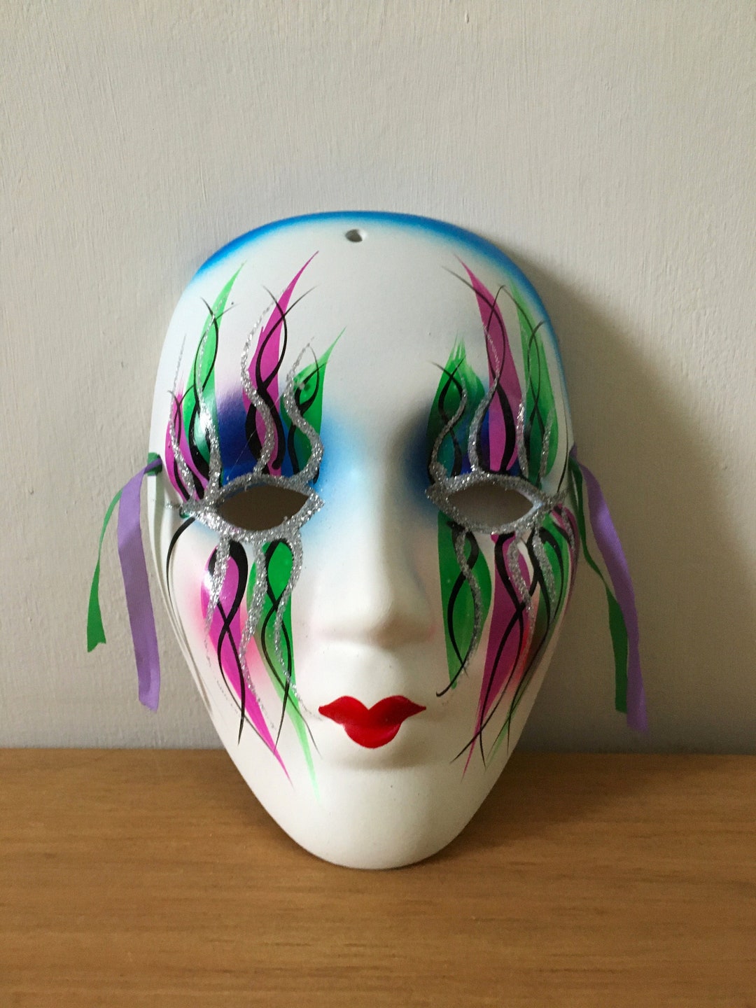 Vintage Venetian Style Ceramic Wall Mask With Ribbons, Pretty Wall Art ...
