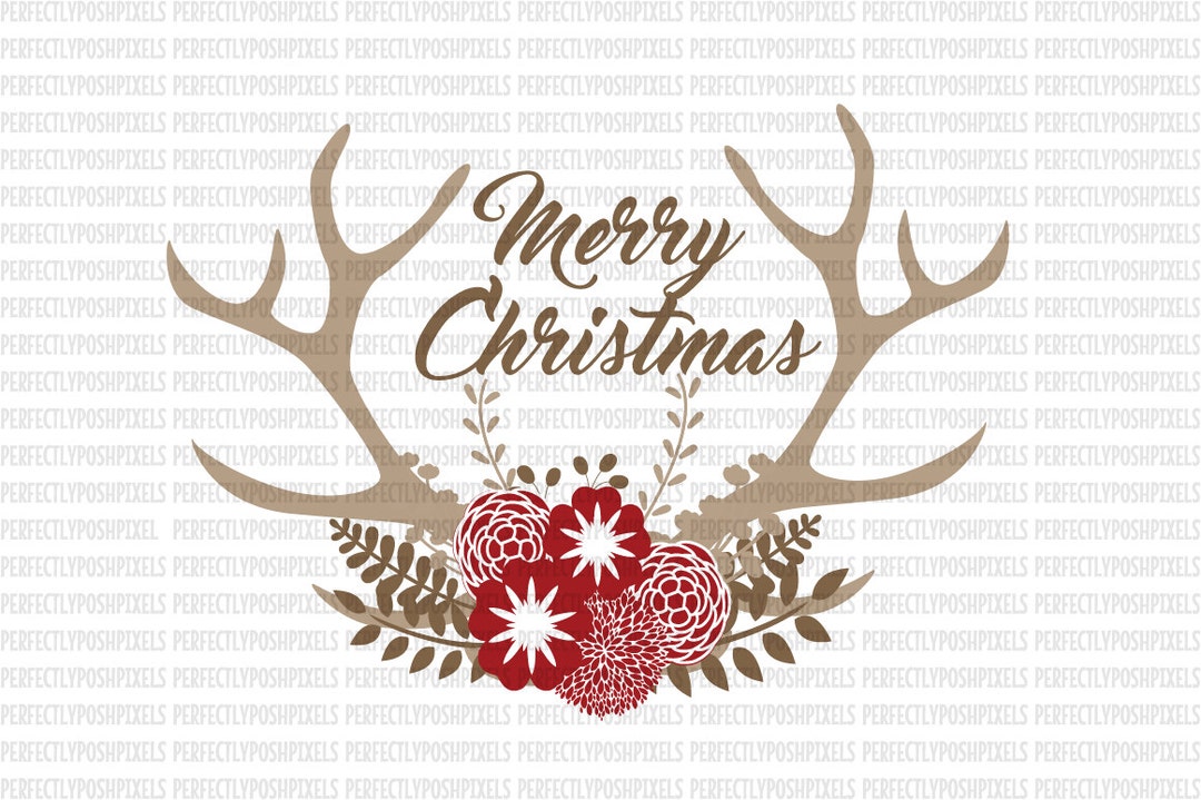 Antler Floral Swag Merry Christmas Svg Silhouette Studio Designer ...