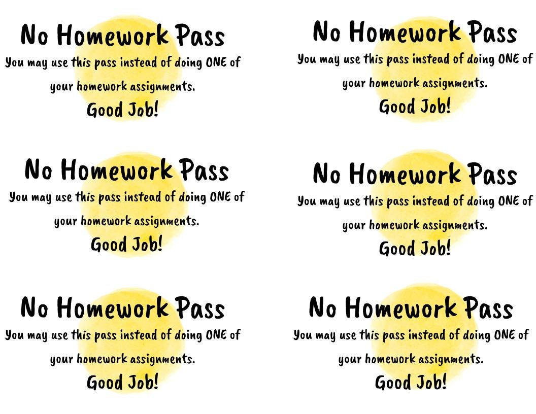 Watercolor No Homework Passes - Etsy