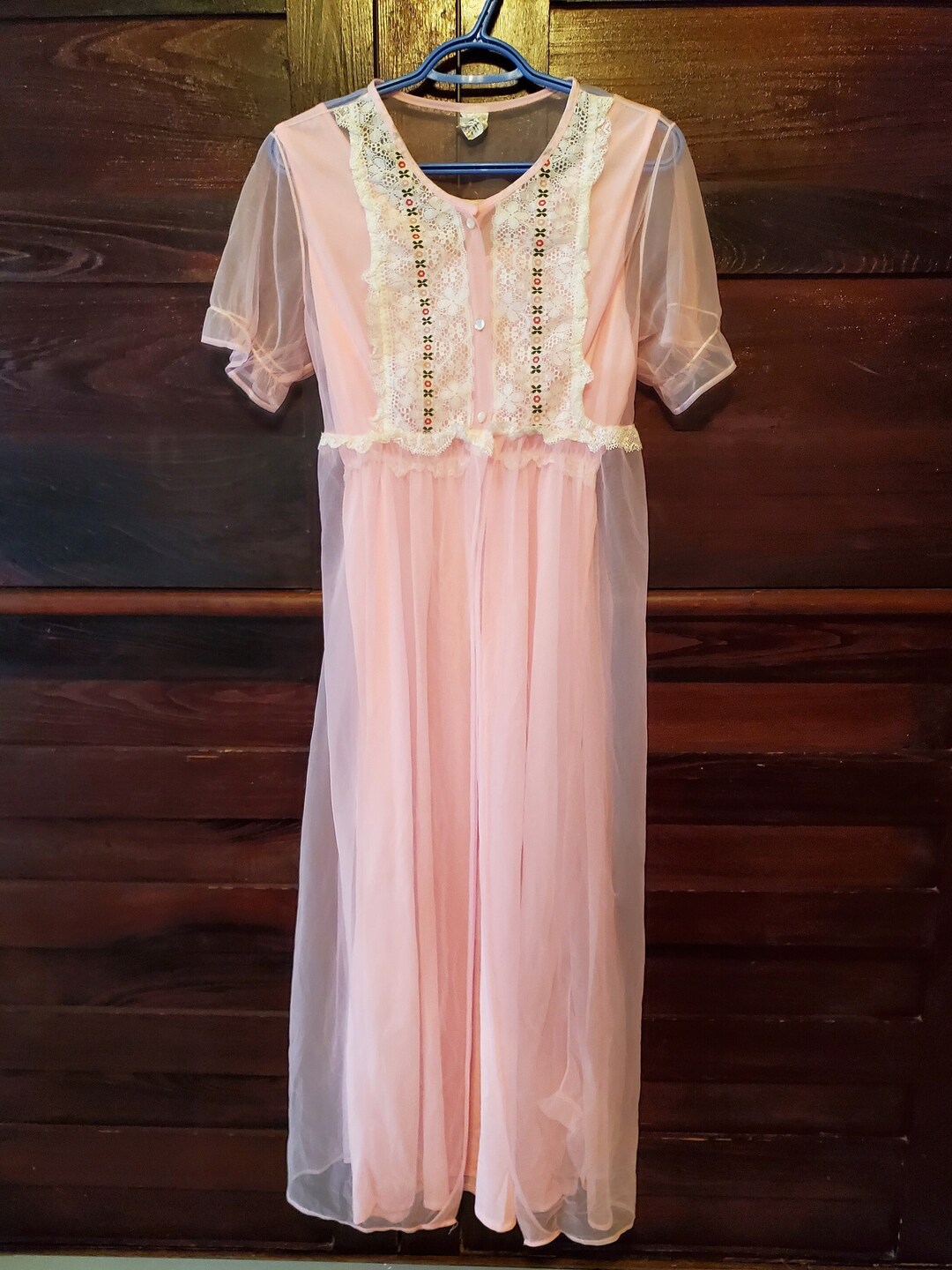 Sears Canada Sz 18L Sheer Pink 100% Nylon Peignoir 3 Button Closure ...