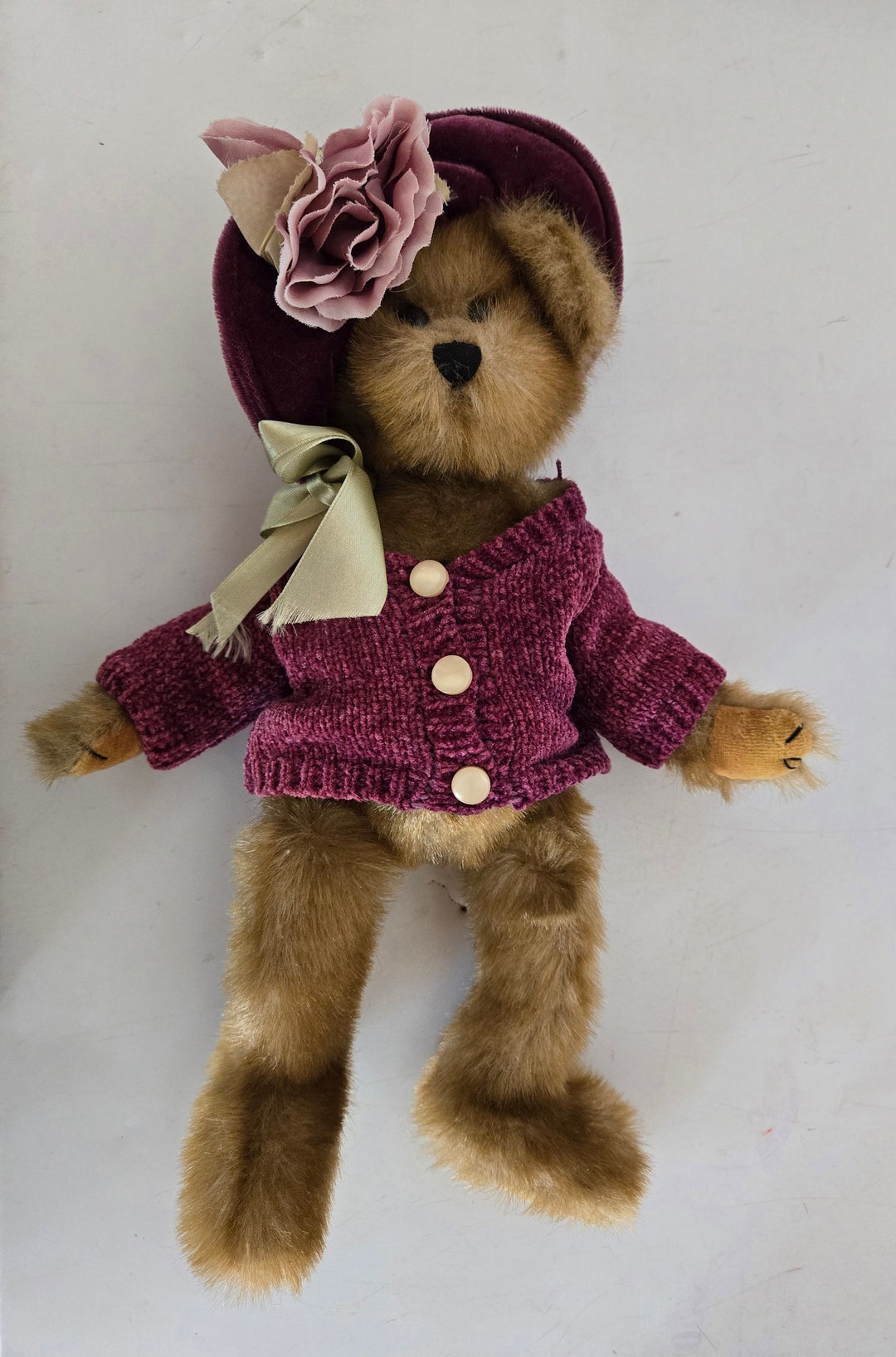 The Bearington Collection 13" Bear Female Light Brown Fur Plum Velour ...