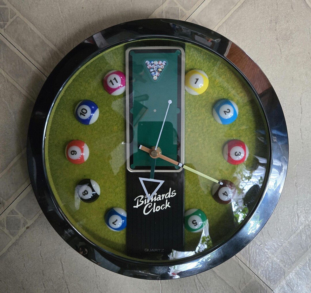 Vintage 90s Era Shontek Billiards Clock Quartz Taiwan 11" Battery ...