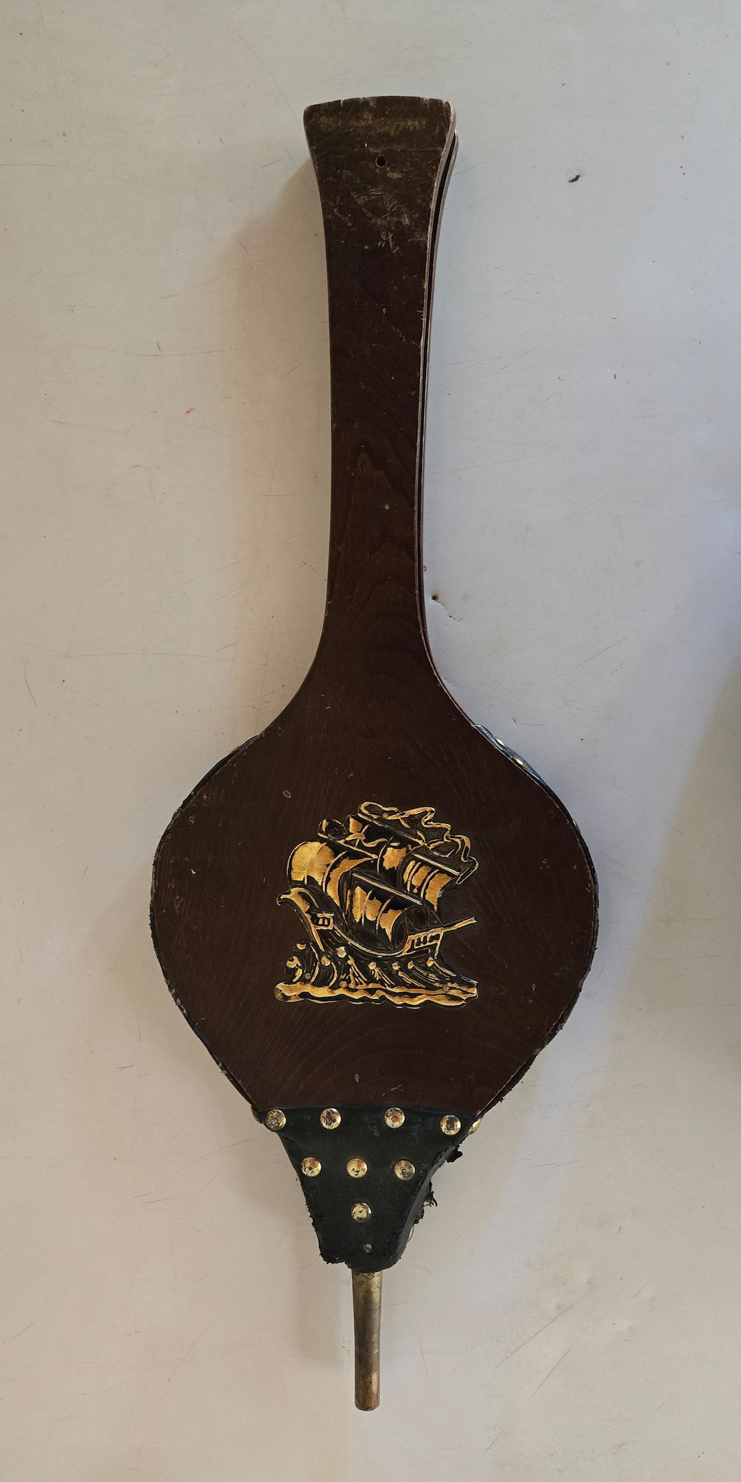 Vintage Fireplace Bellows Wood & Black Leather With Brass or Copper ...