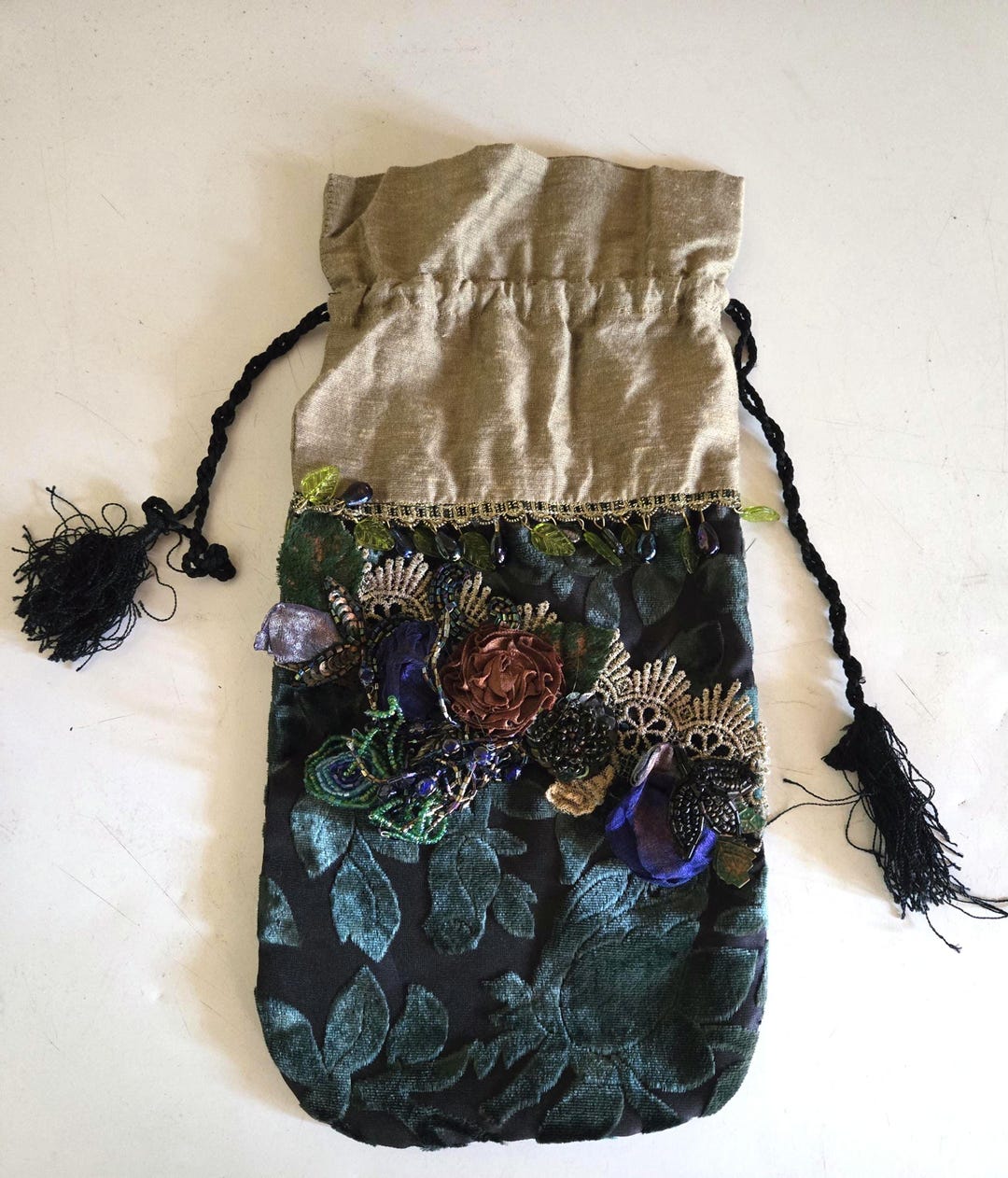 Trompe L'oeil Beaded 1920s Flapper Bag, Drawstring With Tassels ...