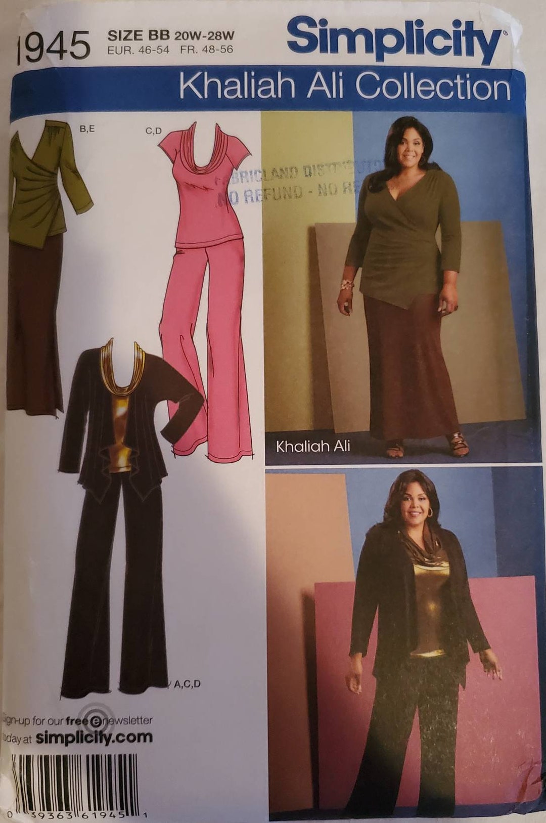 Simplicity Khaliah Ali Collection 1945 Uncut Sewing Pattern for Stretch ...
