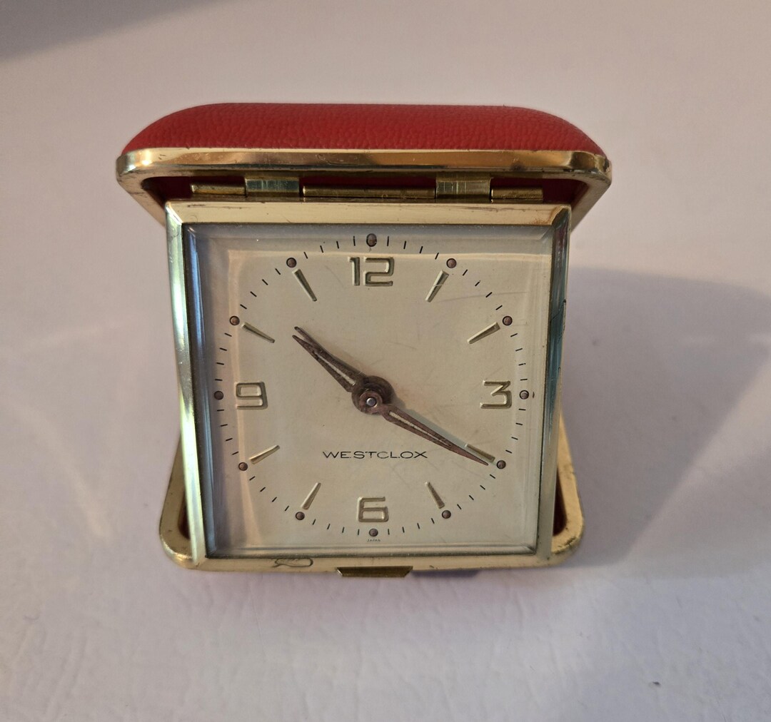 Westclox Wind up Dial Analog Travel Alarm Clock Metal & Red Faux ...