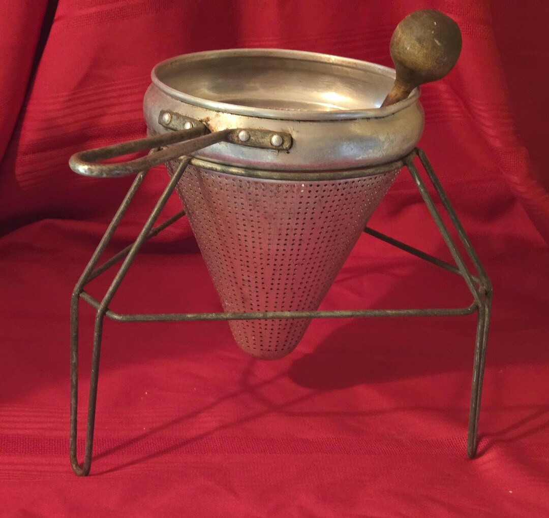 Vintage Aluminum Jelly Sieve, Stand & Wooden Pestle for Home Canning ...
