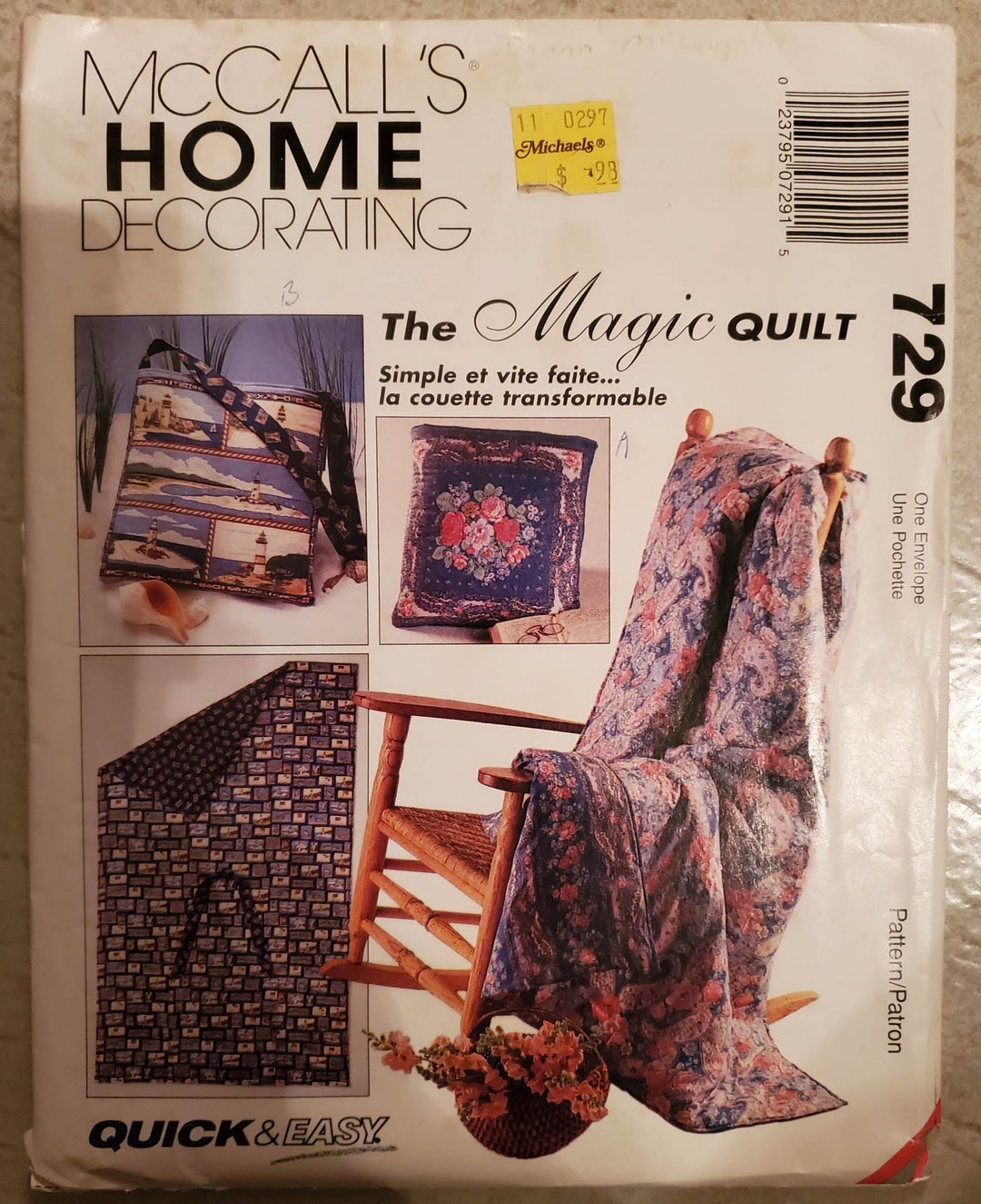 Mccall's Crafts 729 1997 Uncut Sewing Pattern Magic Quilts Package 2 ...