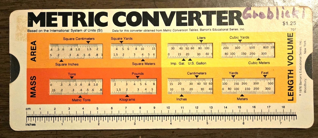 Metric Converter Slide Rule 1976 Barron's Educational Series Inc ...