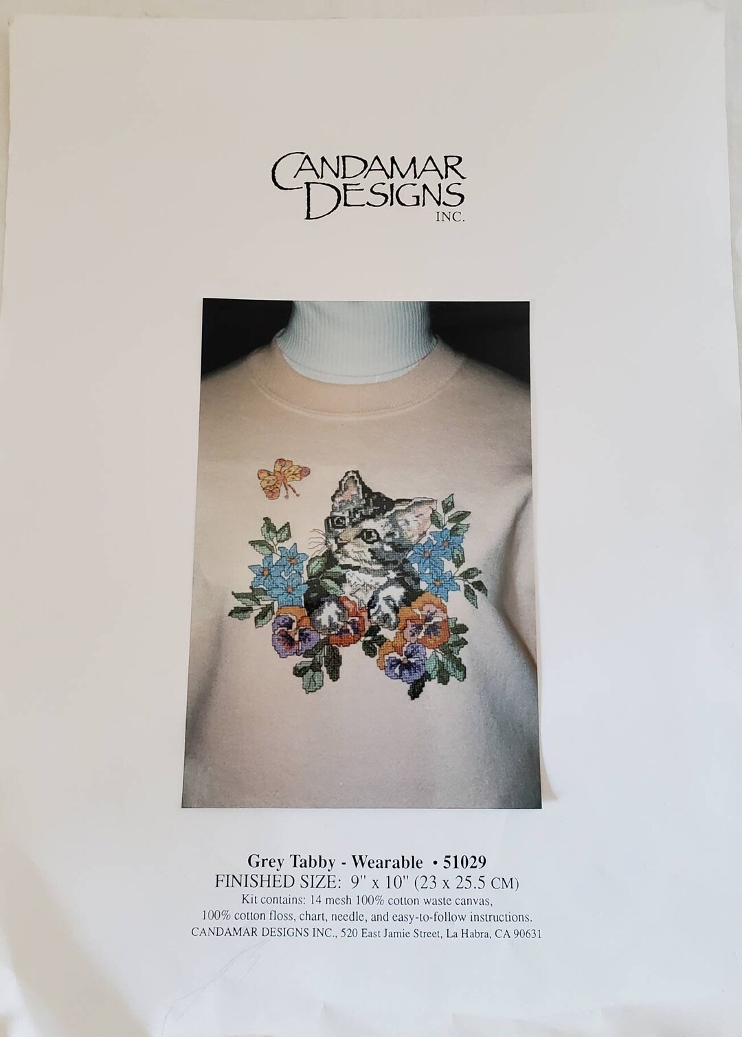 Candamar Designs 1997 Grey Tabby Kit Wearable 51029 9"×10" 14 Mesh 100% ...