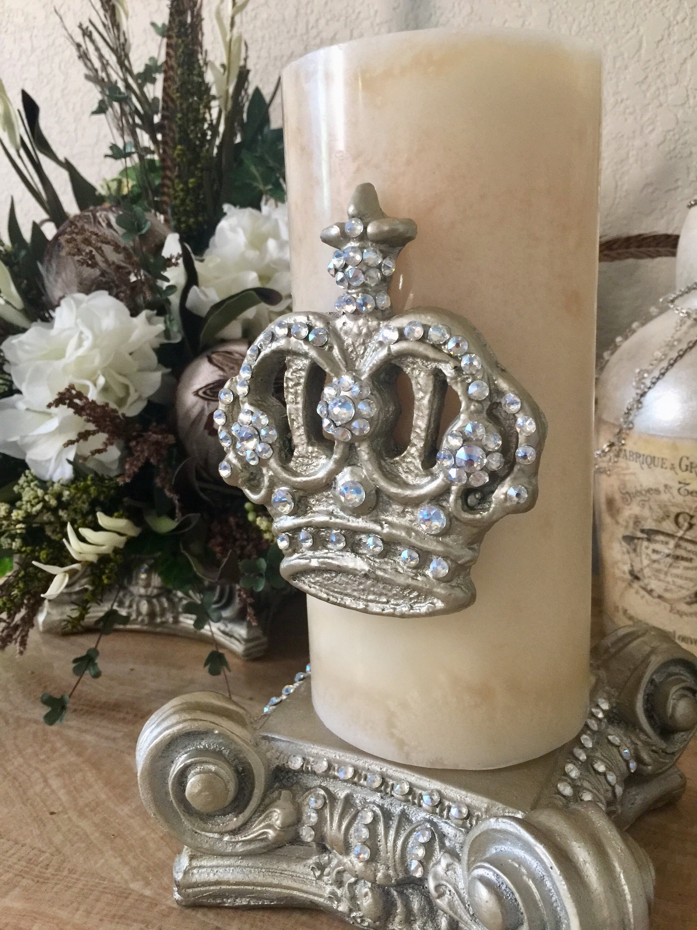 Ivory Candle With Champagne Crown - Etsy
