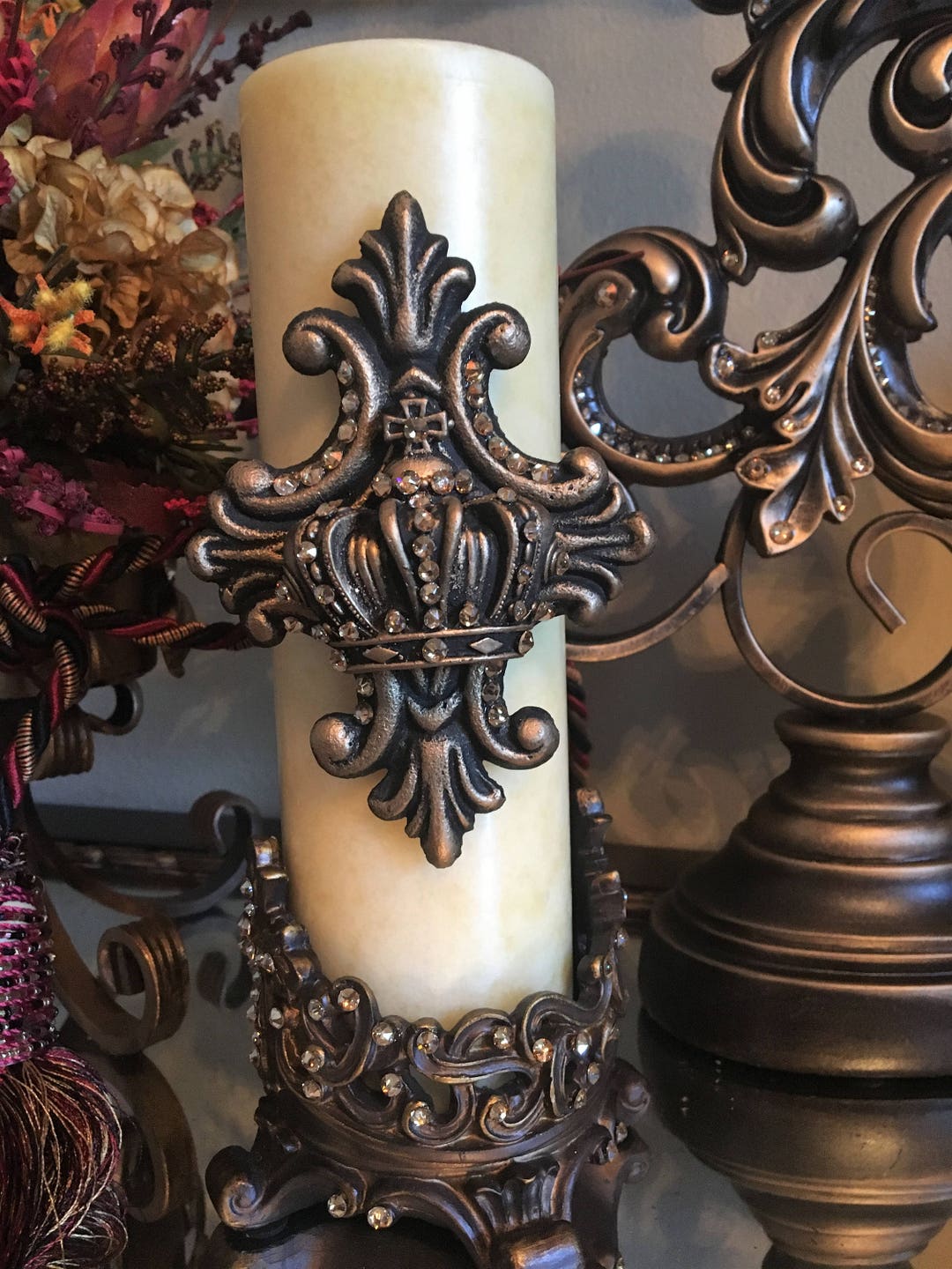 Medallion Crown Candle Pin With BLING - FREE SHIPPING - Etsy