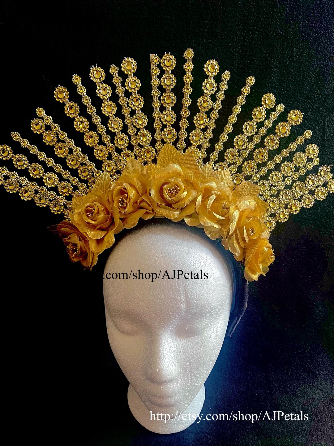 Día De Los Muertos Flower Crown-head Band-gold Crown Headpiece-festival ...