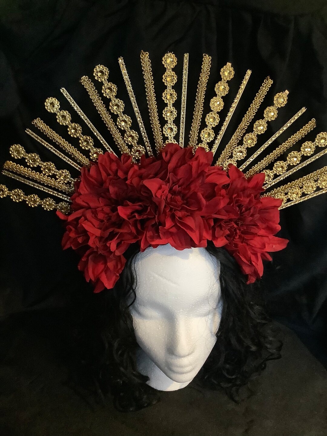 Dia De Los Muertos Crown/brida Crown/dark Red Flower Crown/mexican ...