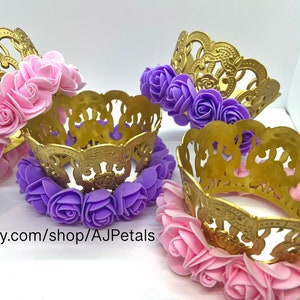 Gold Princess Crown Centerpieces: Lavender & Pink Foam Flowers (set of ...