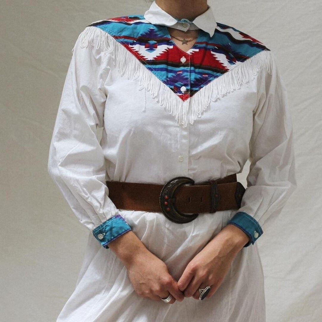 Vintage 90s Western Cut Out Fringe Blouse - Etsy