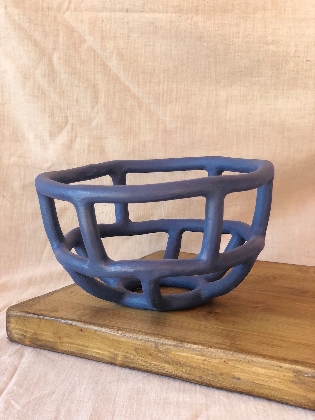 Handmade Blue Stoneware Clay Fruit Bowl - Raw Ceramic Basket - Etsy