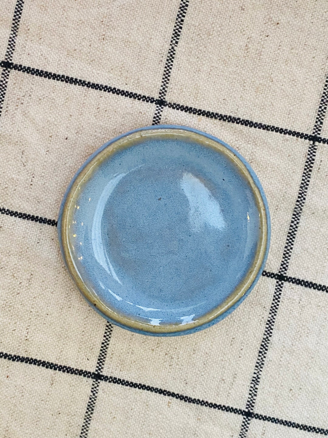 Ceramic Small Ring Dish - White Stoneware With Blue Glaze - 5cm Round ...