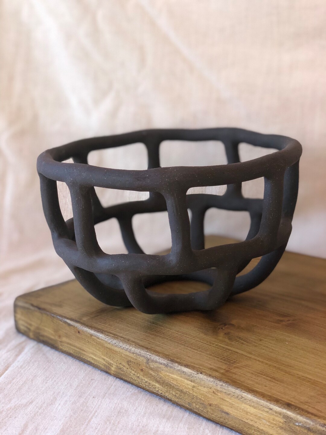 Handmade Ceramic Fruit Bowl Basket / Hand Built Bowl / Raw Black ...