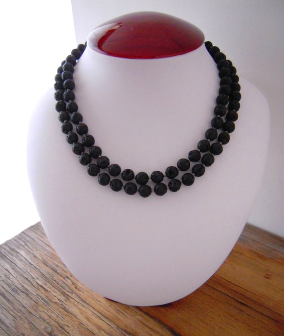 8mm Lava Necklace Lava Bead Necklace Black Lava Hand Knotted Necklace Lava Beads Lava Rock Necklace with Lobster Clasp