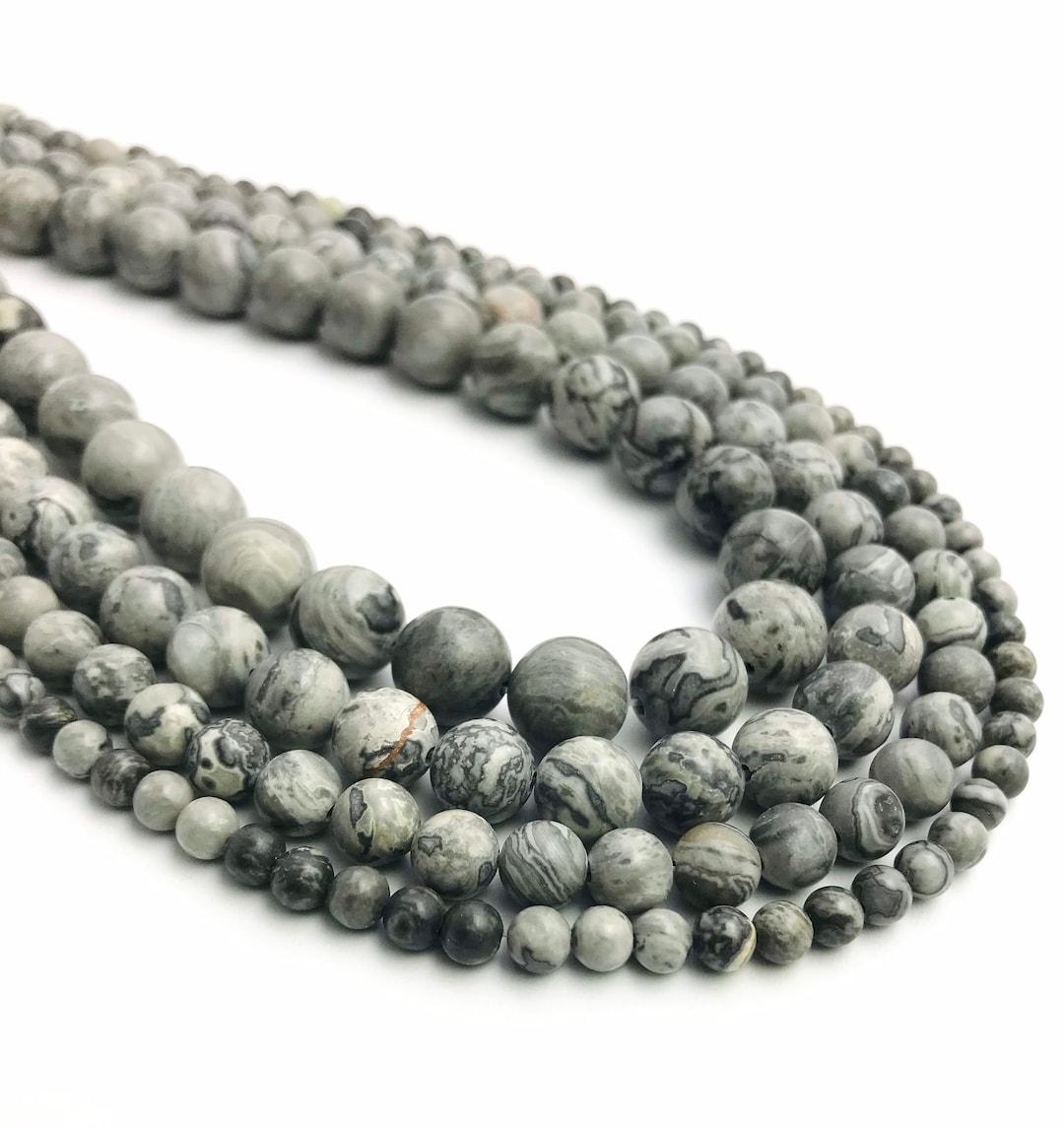 Map Jasper Gray Smooth Round Beads, Gray Round Beads, Loose Beads Full ...