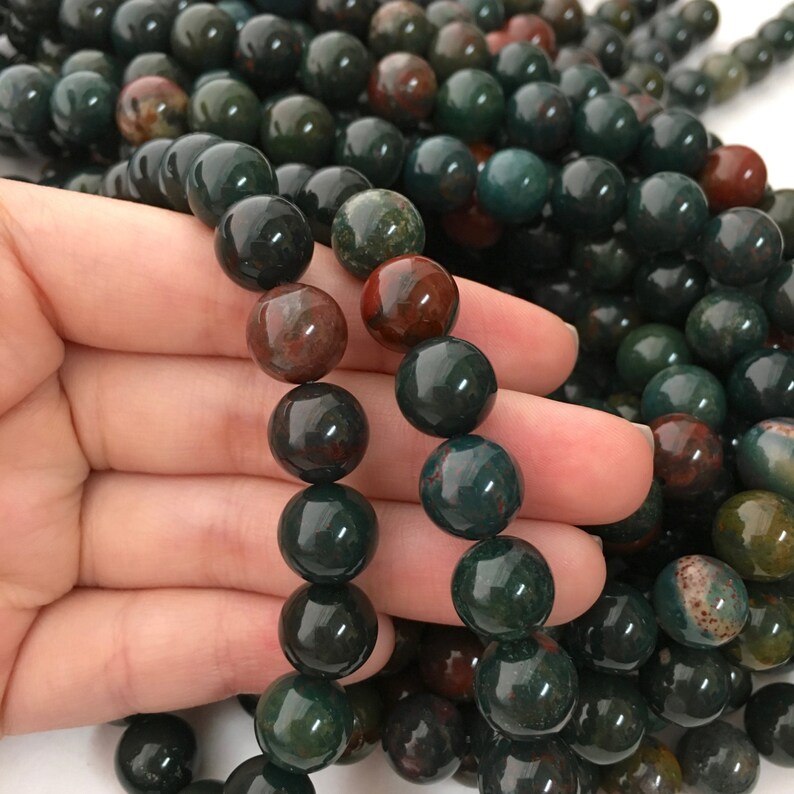 Bloodstone Beads, 8mm Beads, Blood Stone, Green Beads, Heliotrope, Dark ...