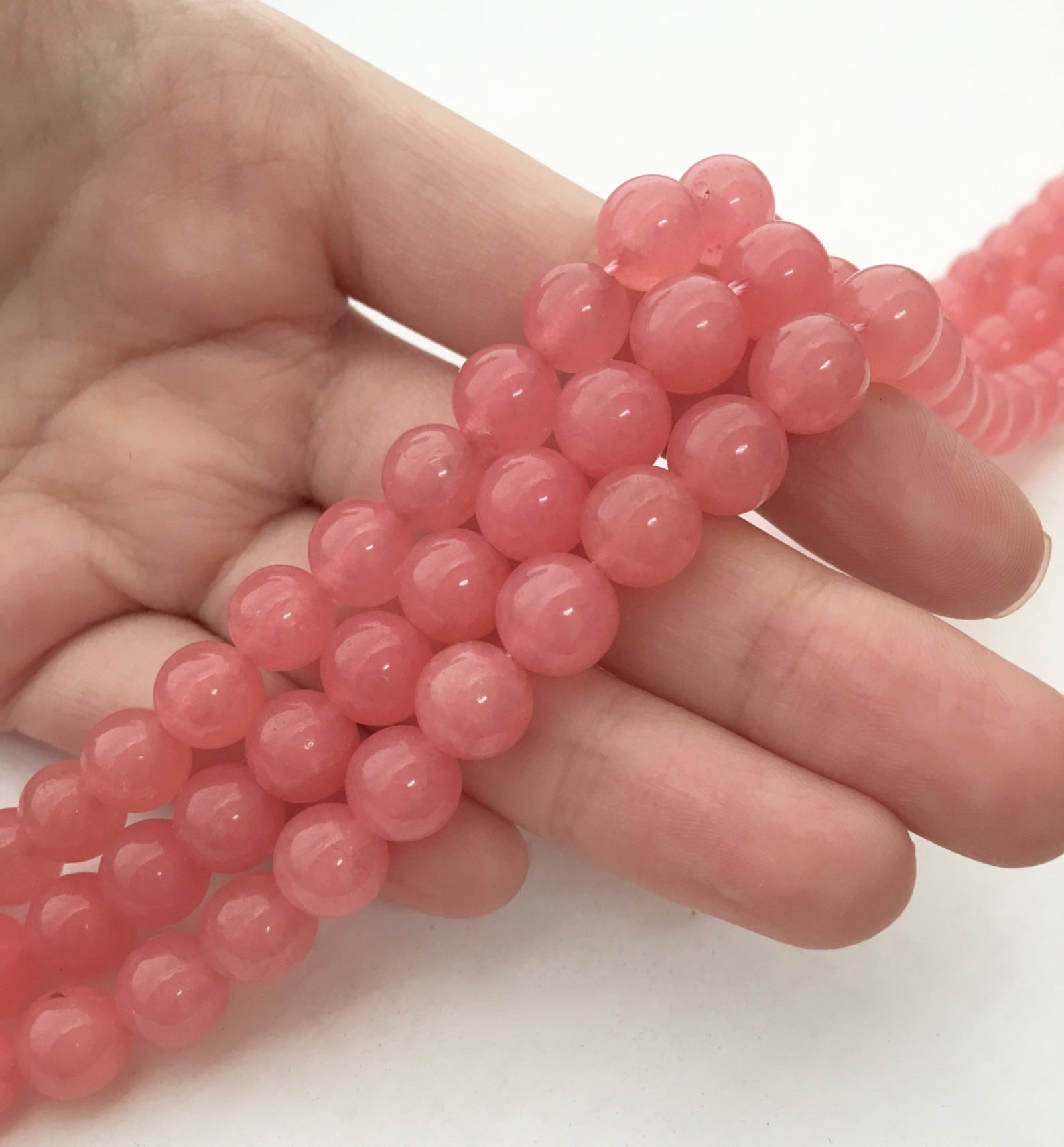Pink Jade Beads, Pink Round Beads, Natural Gemstone Beads, Pink Jade ...
