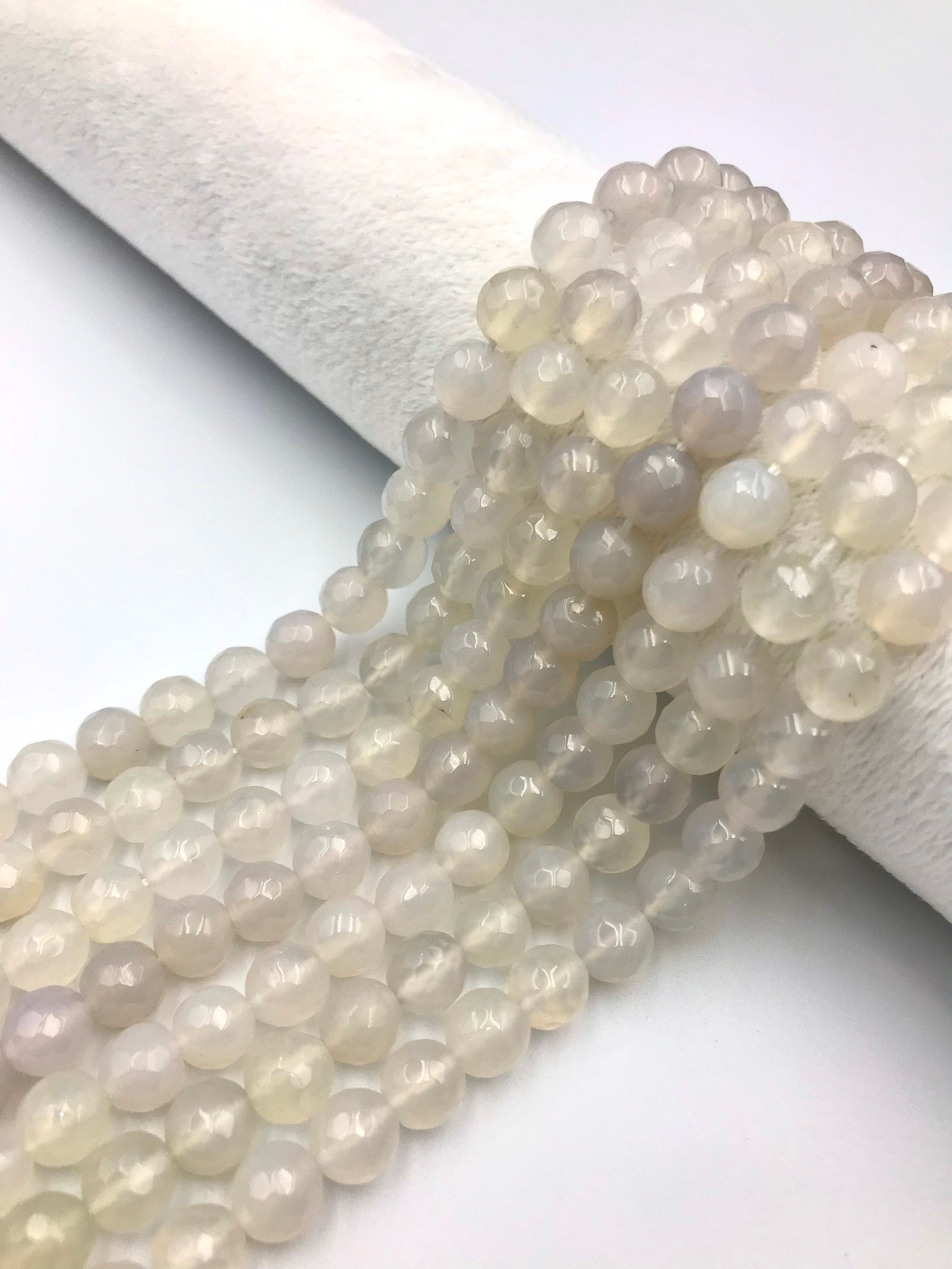 Milky Agate, Faceted Beads, 6mm Beads, 64pcs, Milky White, Agate Beads ...