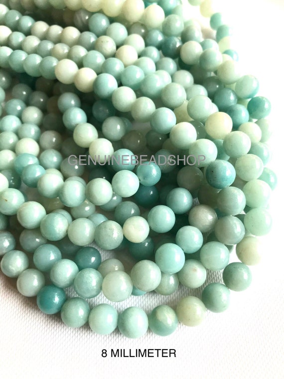 Amazonite Smooth Natural Gemstone Round Beads. | Etsy