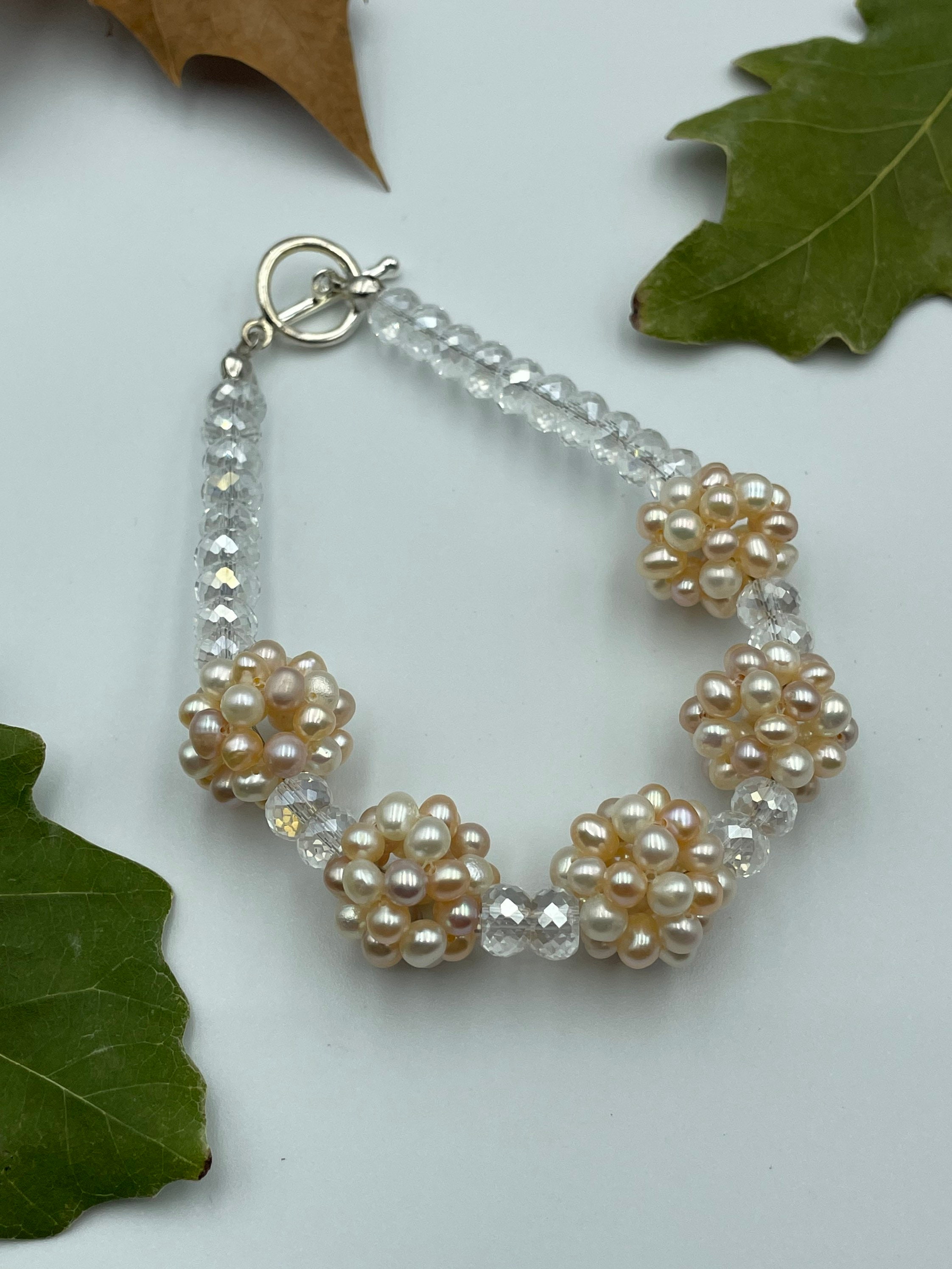Braid Pearls Bracelet Crystal Bracelet Gemstone Jewelry Pink Pearl ...