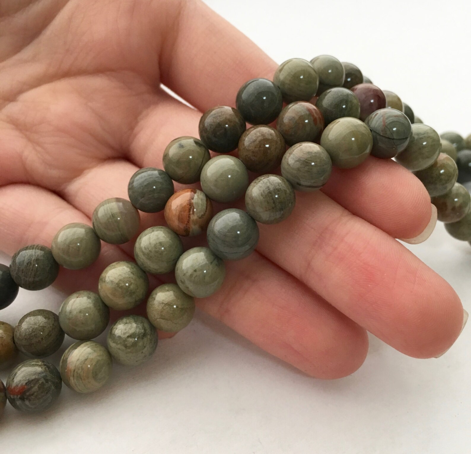 Smooth Round Beads Silver Leaf Jasper, Full Strand, 15.5 Inches, 6mm ...