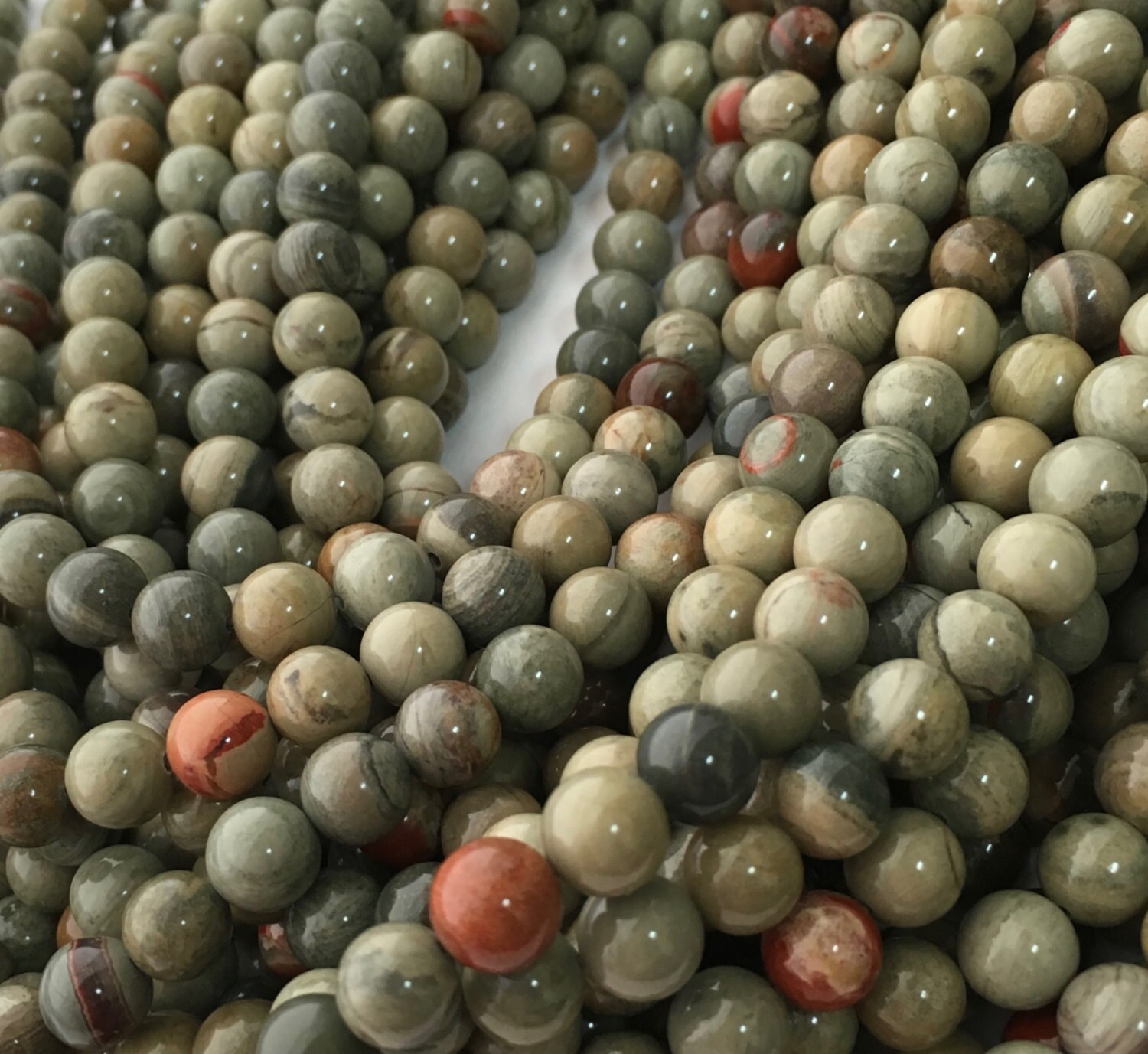Smooth Round Beads Silver Leaf Jasper, Full Strand, 15.5 Inches, 6mm ...