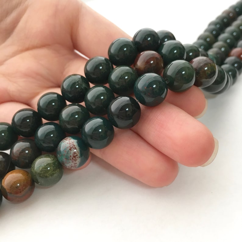 Bloodstone Beads, 8mm Beads, Blood Stone, Green Beads, Heliotrope, Dark ...