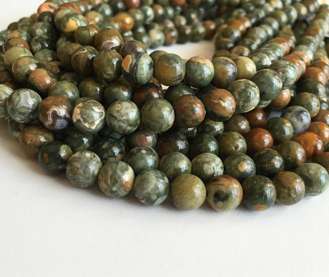 Rhyolite, 8mm Beads, Rainforest Jasper, Green Beads Gemstone Beads ...