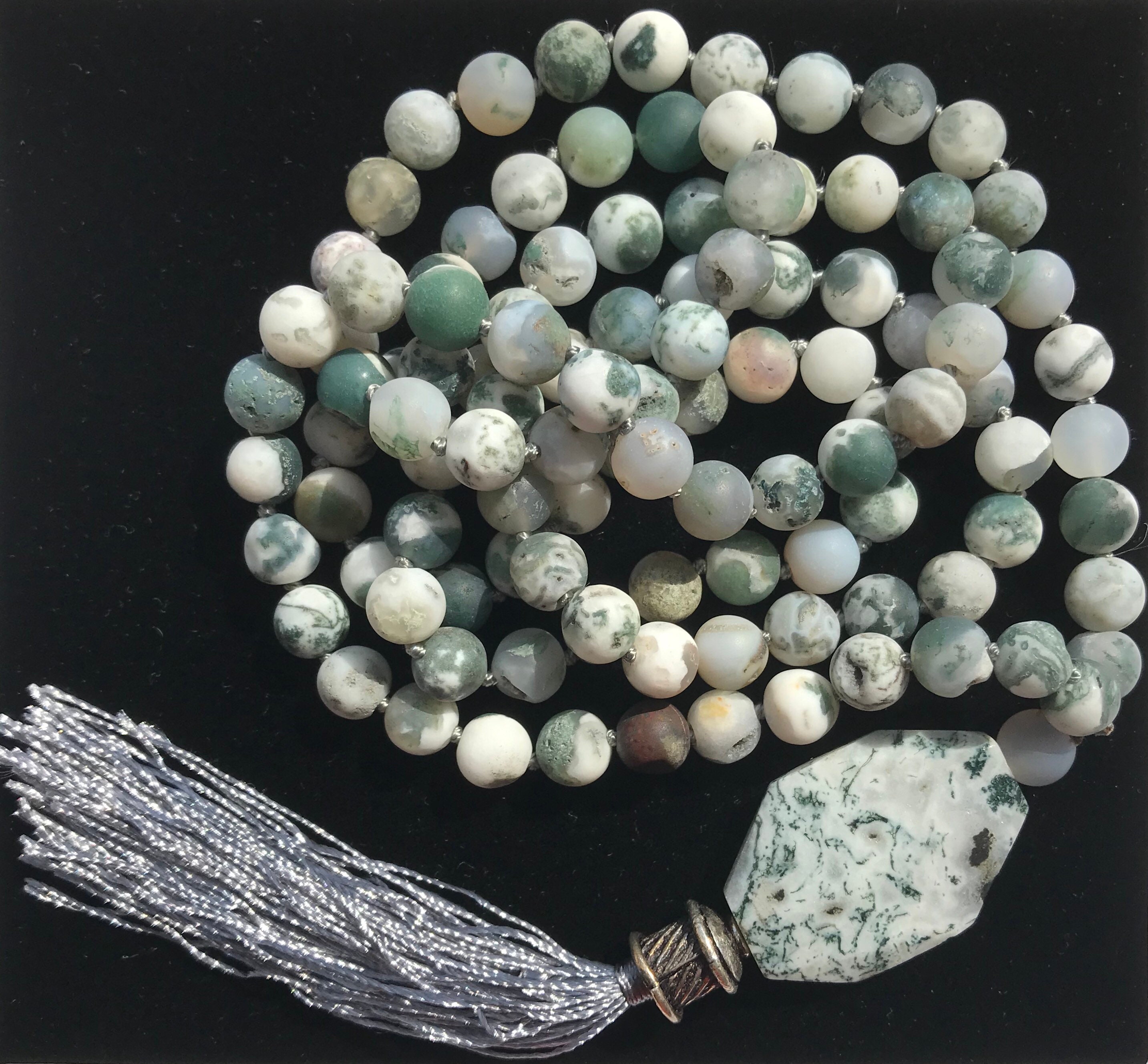 Tree Agate Mala, 108 Mala Beads, Tree Agate, Nature Jewelry, Mala ...