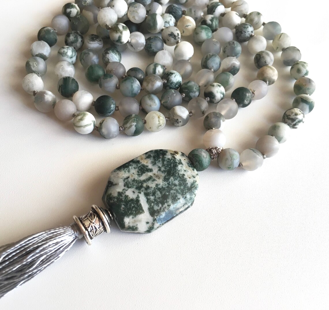 Tree Agate Mala, 108 Mala Beads, Tree Agate, Nature Jewelry, Mala ...