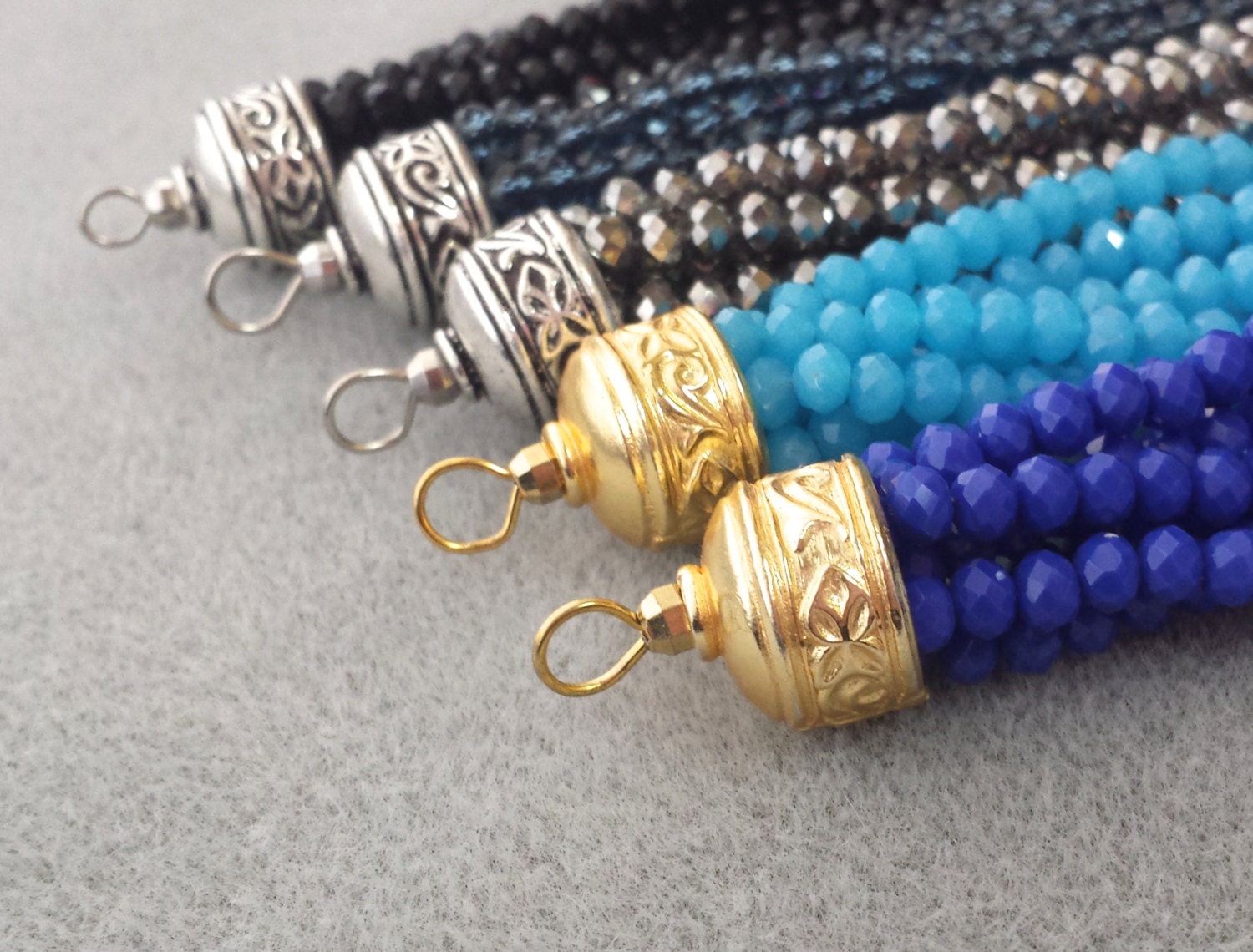 Crystal Tassel, Beaded Tassel, Royal Blue, Black Tassel, Silver Tassel ...