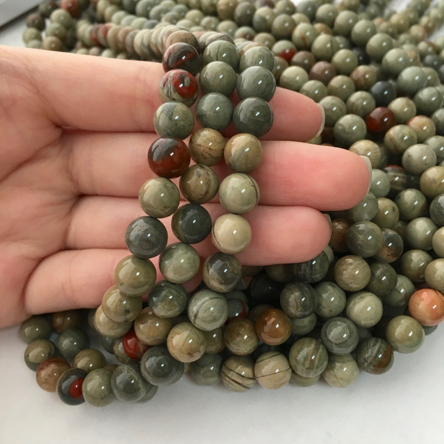 Smooth Round Beads Silver Leaf Jasper, Full Strand, 15.5 Inches, 6mm ...