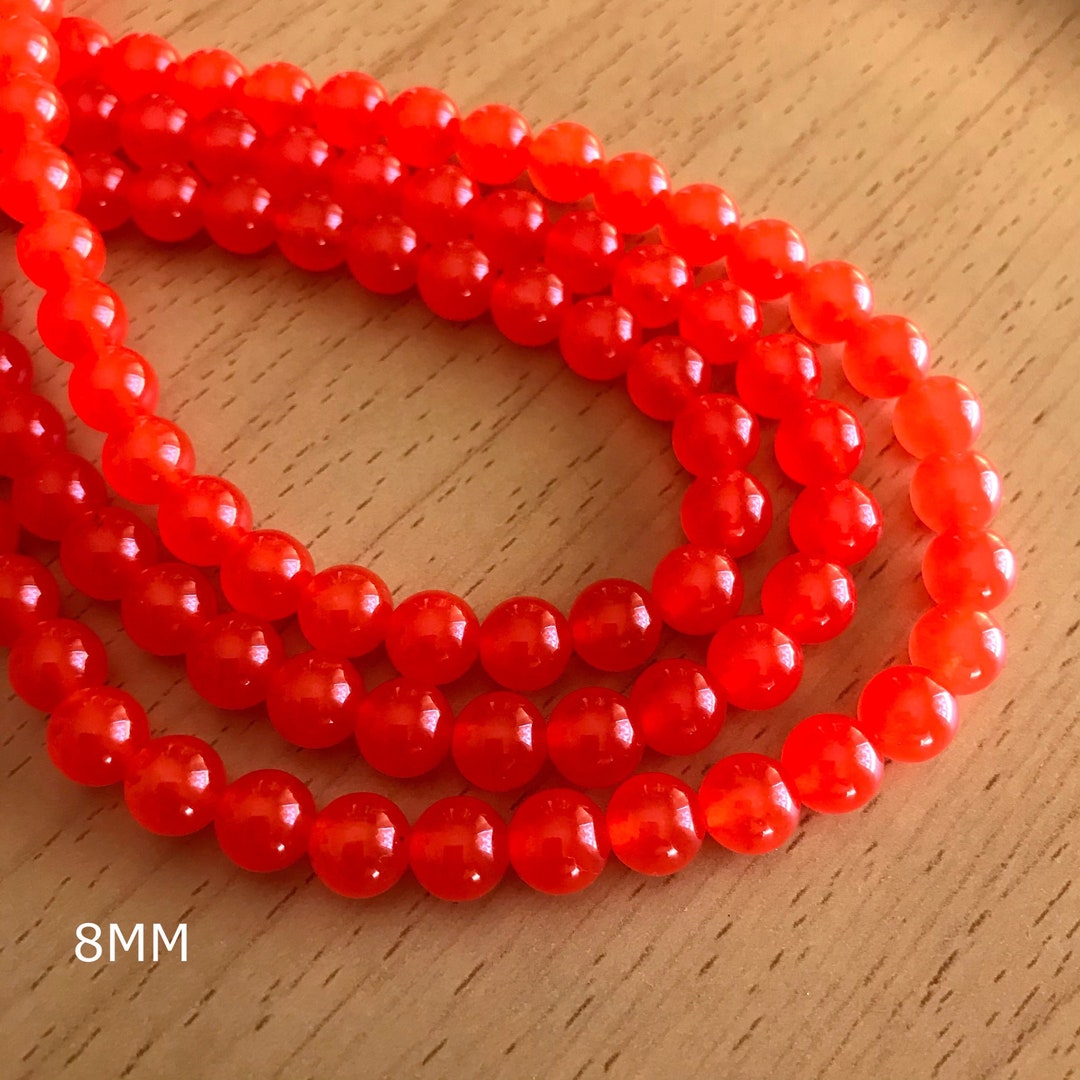 SALE Orange Jade Beads, Orange Round Beads, Natural Gemstone Beads ...