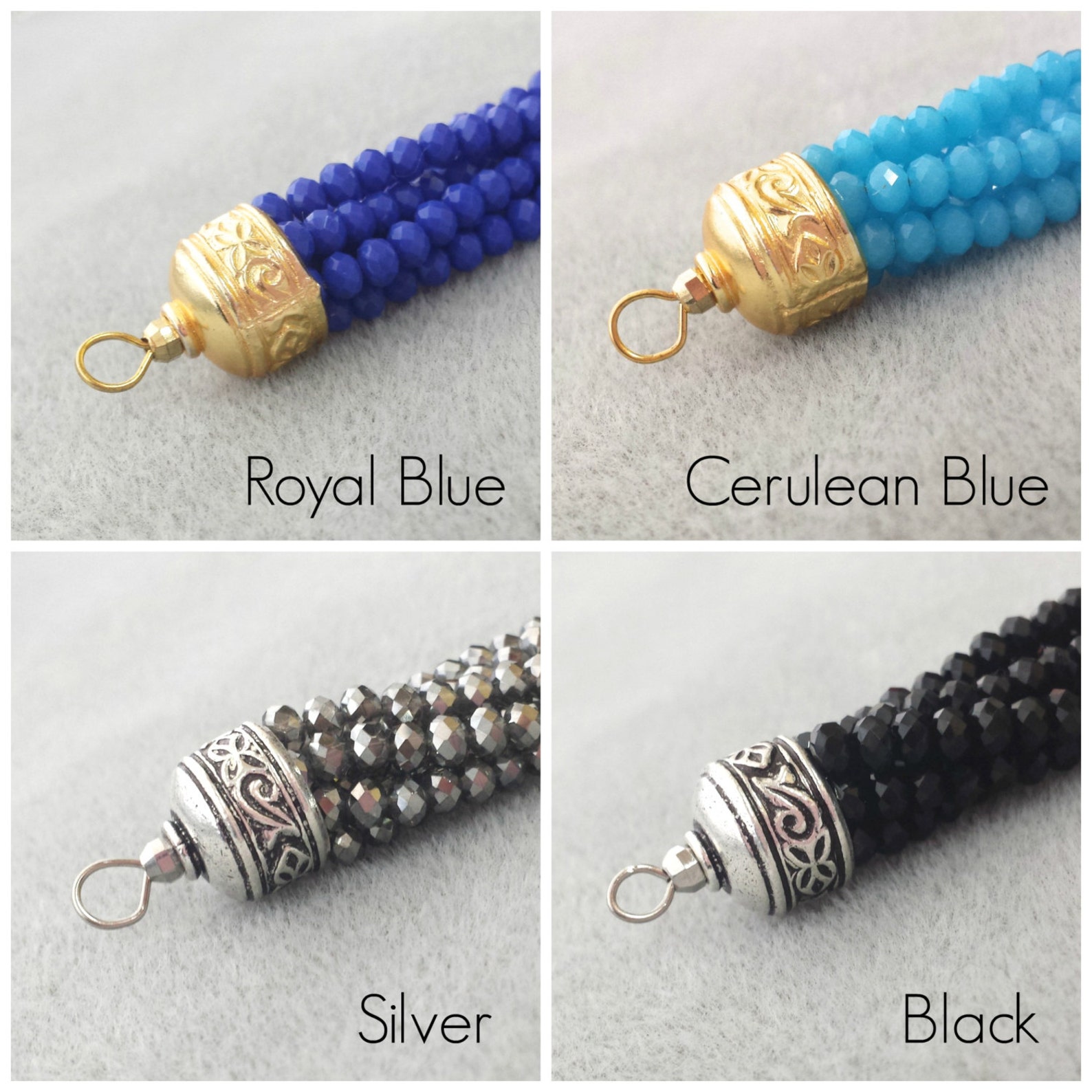 Crystal Tassel, Beaded Tassel, Royal Blue, Black Tassel, Silver Tassel ...